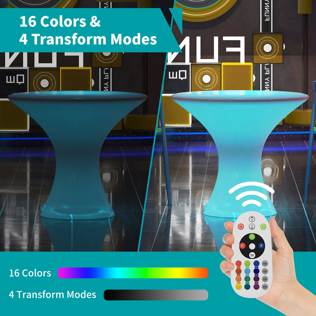 Wrought Studio™ Led Light Up Bar Table, 16 Rgb Colors Changing Light With Remote Control, Ip65 ...